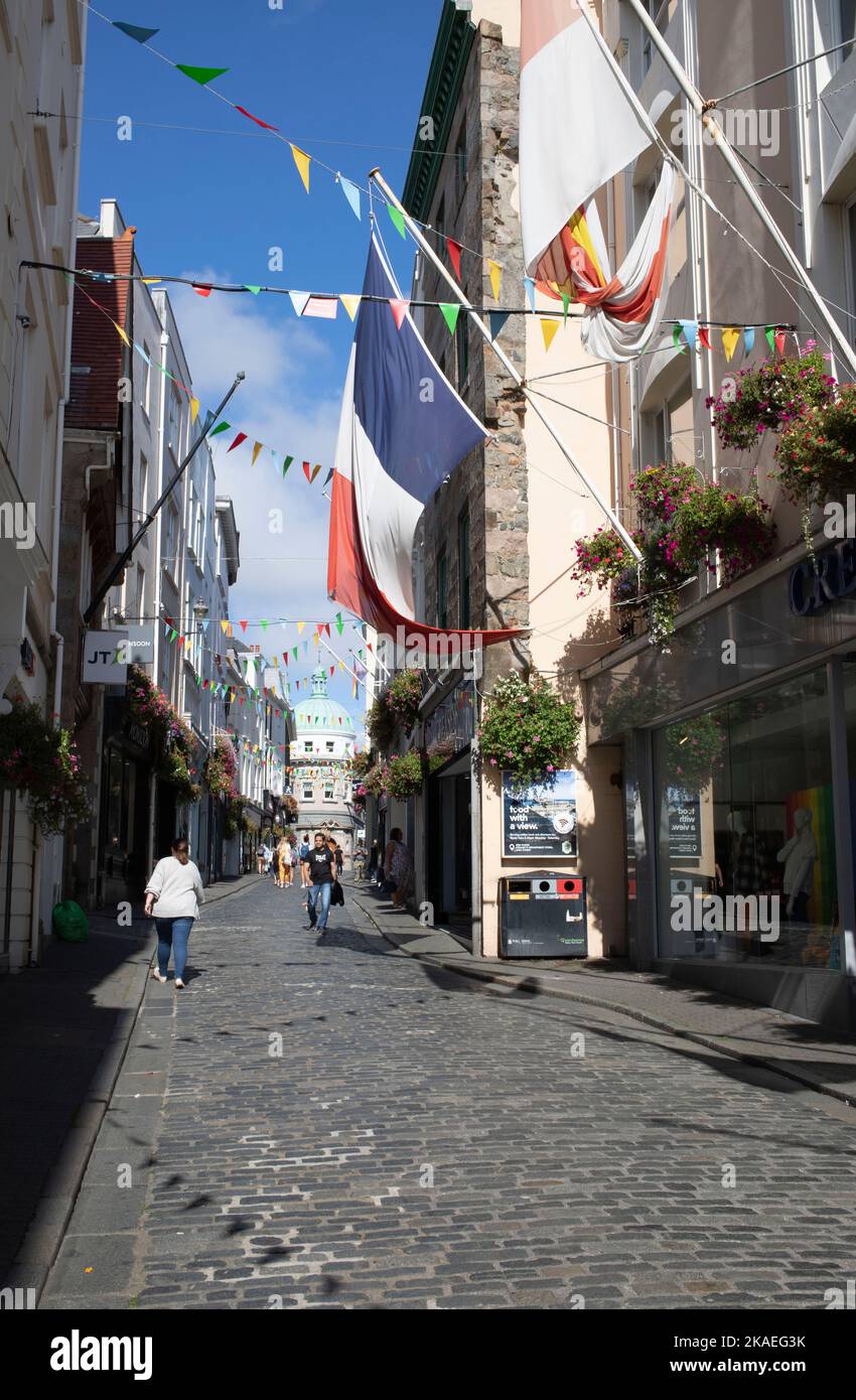 The High Street in St Peter Port, Guernsey, part of the Channel Islands ...