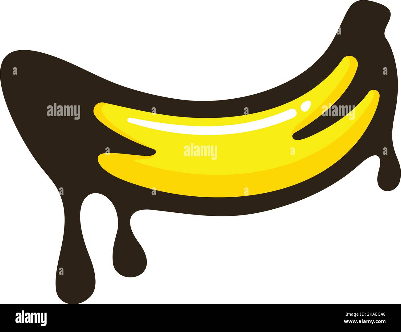 The cartoon banana with dripping chocolate cream isolated on white ...