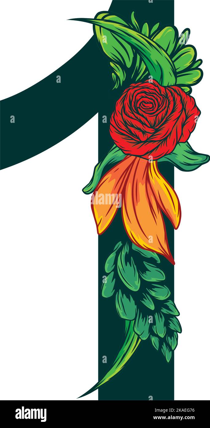 The number one with floral pattern isolated on white background ...