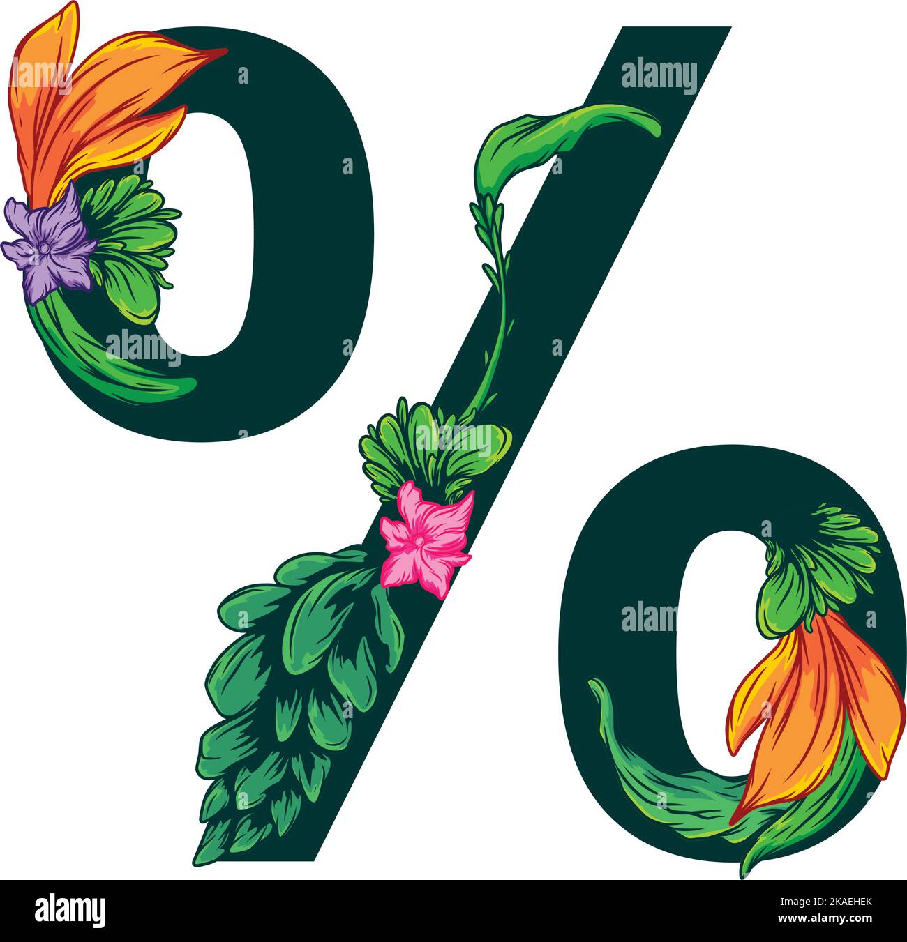 The percent sign with a floral pattern isolated on white background ...