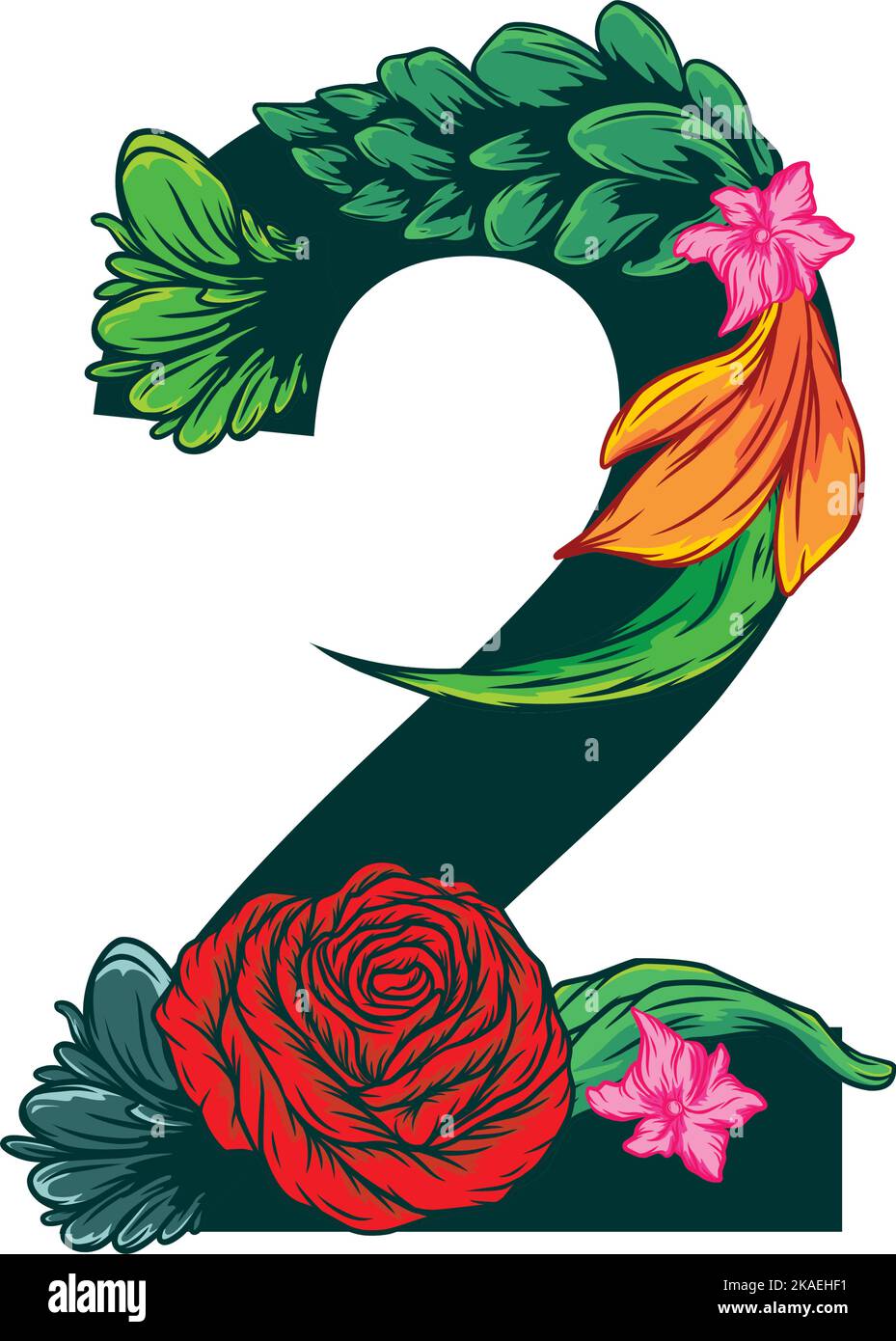 The number two with floral pattern isolated on white background ...