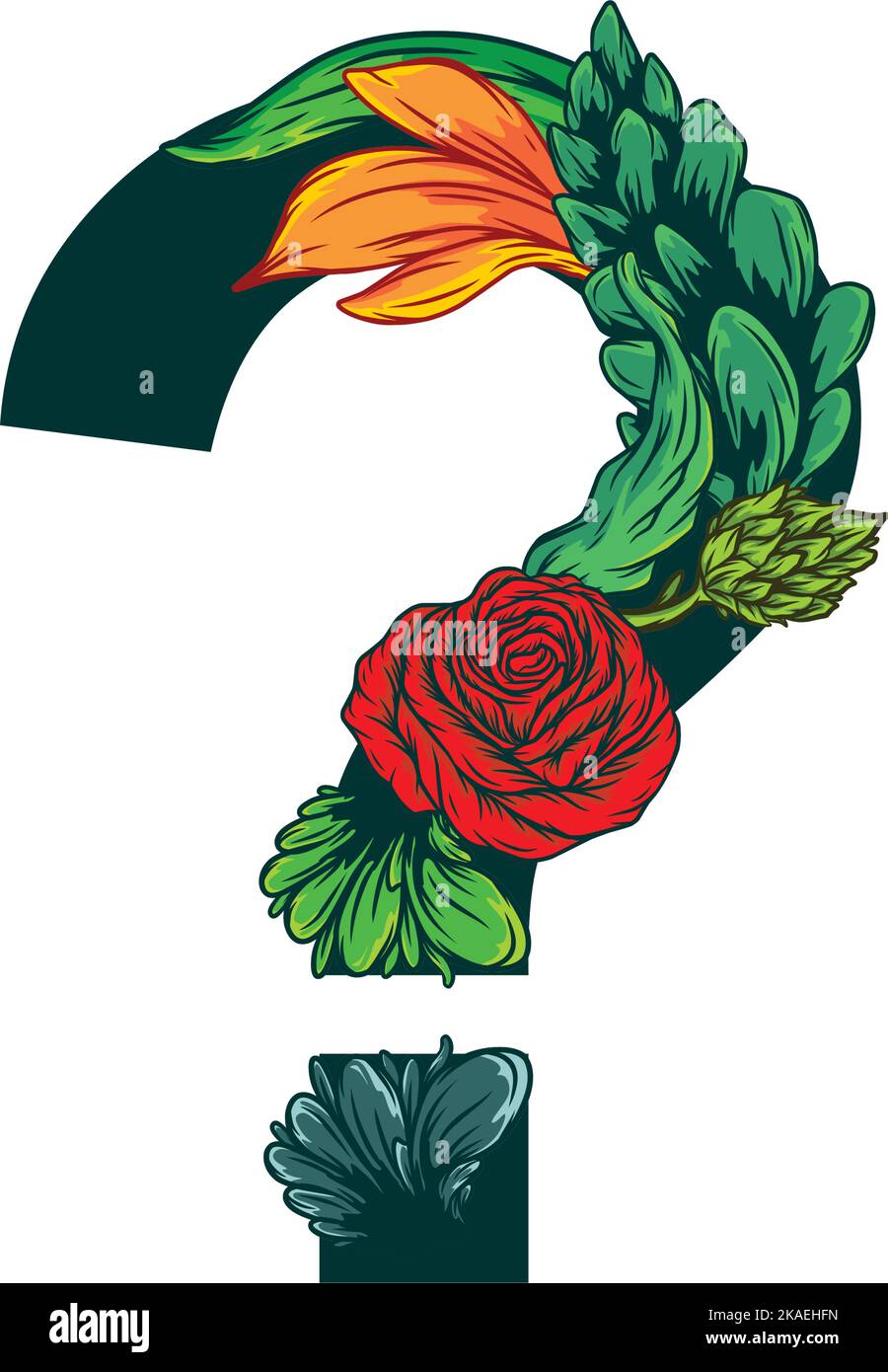 The question mark with a floral pattern isolated on white background ...