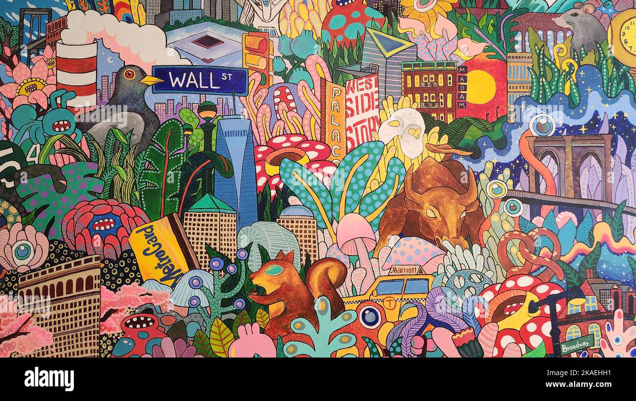An artistic painting of the financial district outside the Residence ...