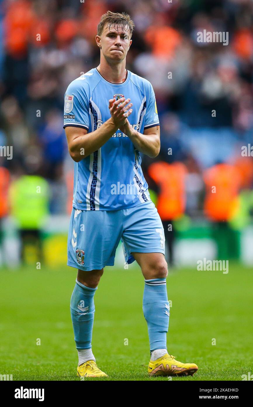Coventry City's Ben Sheaf applauds the fans at the end of the Sky Bet ...