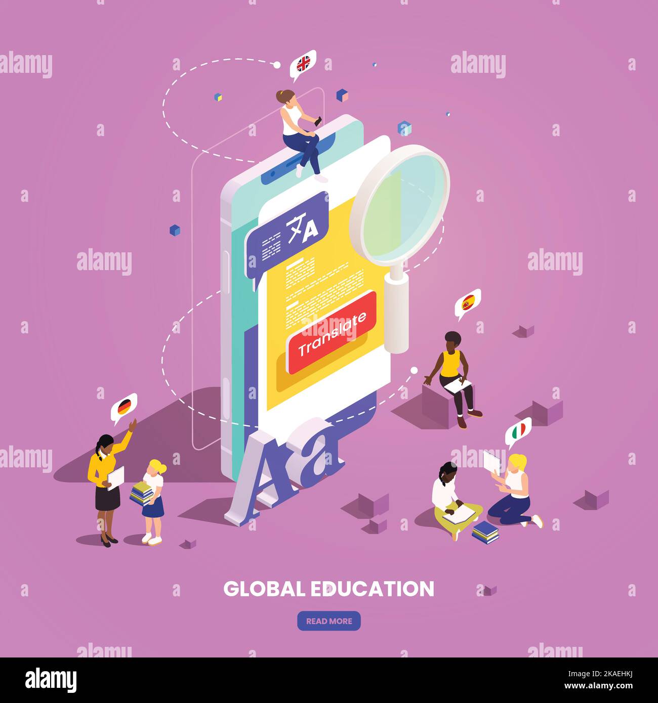 Global education student exchange isometric composition with image of smartphone human ...