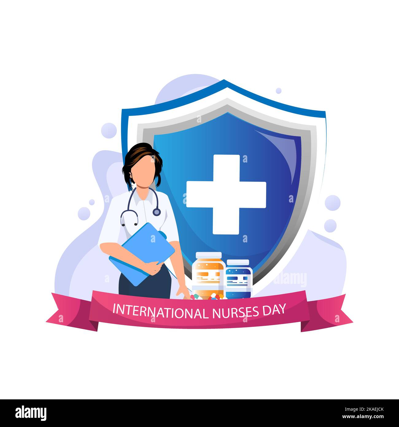 A vector illustration of a nurse behind the ribbon, the concept of the ...