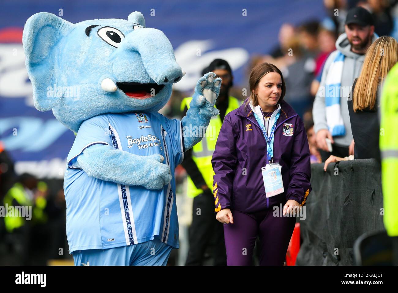 Coventry City’s mascot Sky Blue Sam at half time during the Sky Bet ...