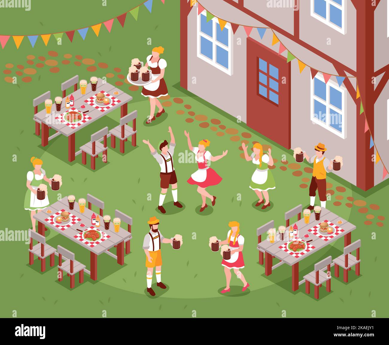 Isometric Oktoberfest festival concept with happy people in national ...