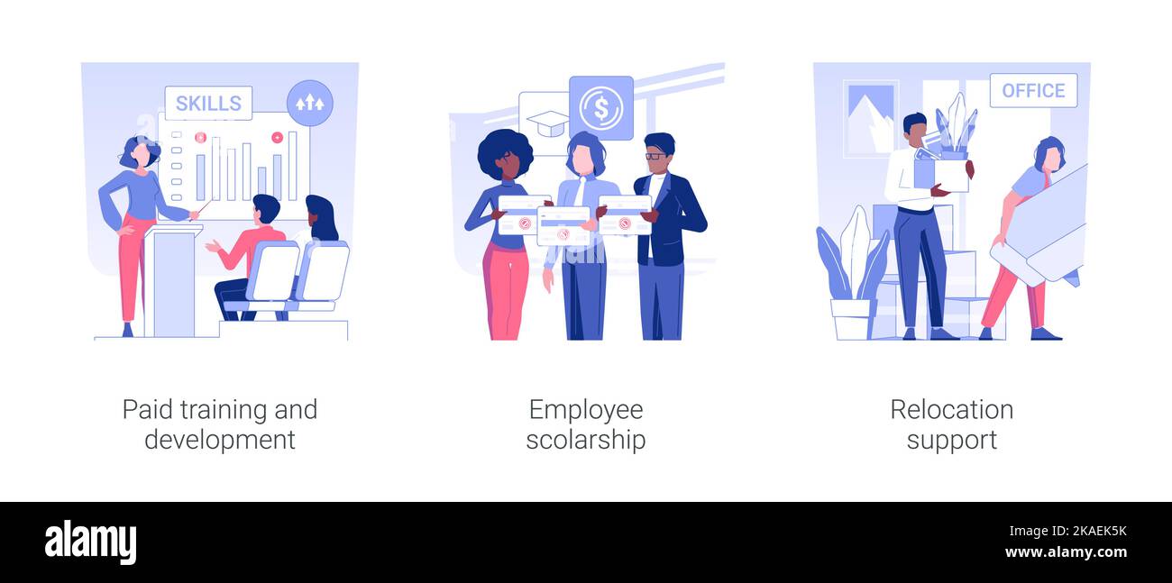 Employee education isolated concept vector illustration set. Paid ...