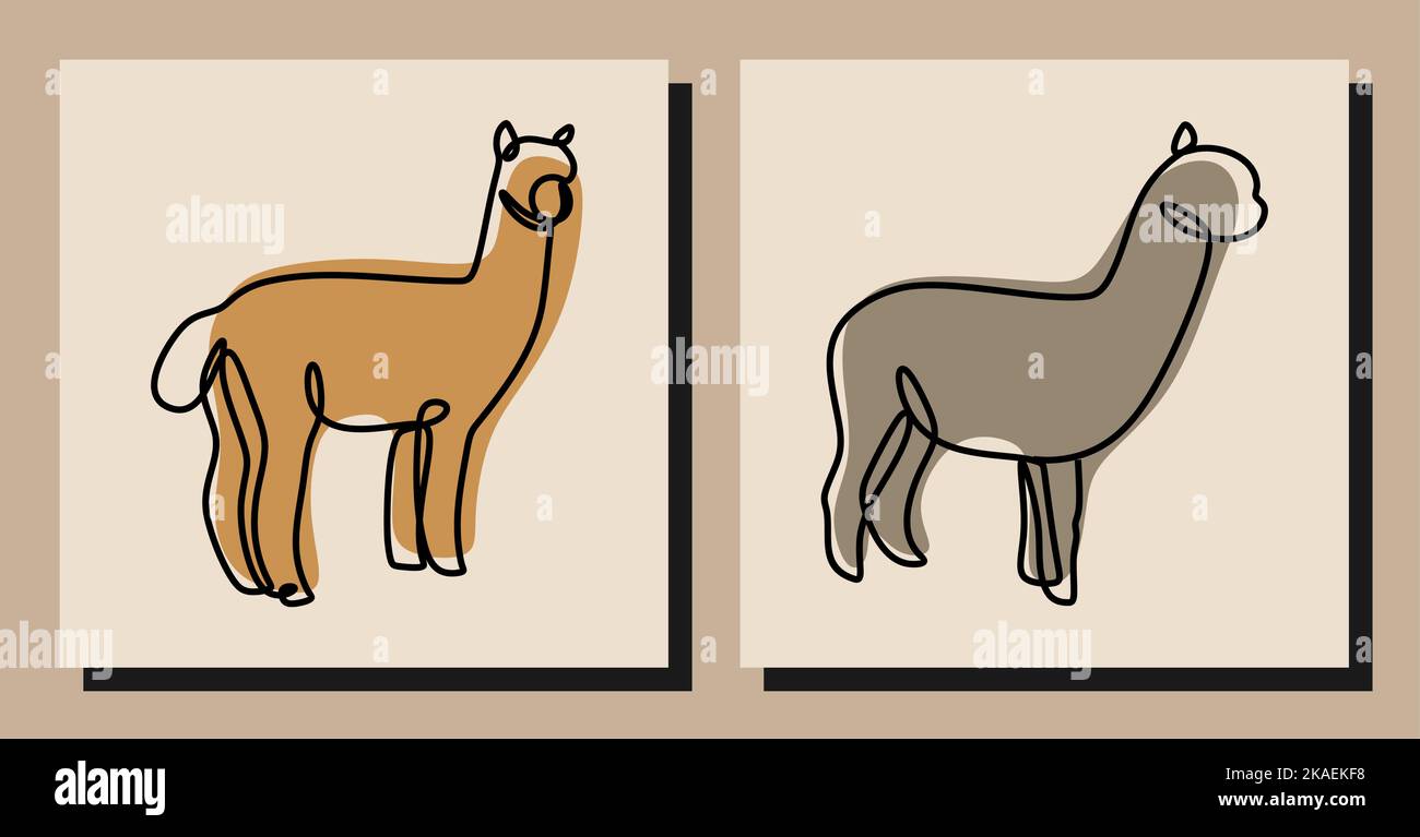 A digital illustration vector of single line alpaca designs on a light ...