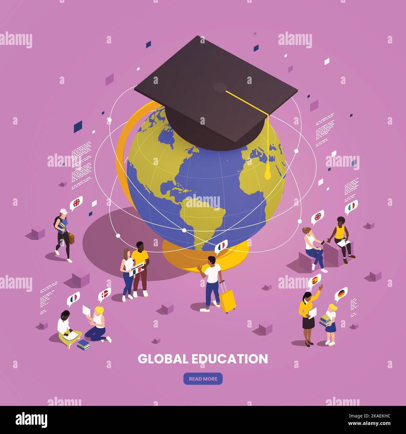 Global education student exchange isometric composition with conceptual ...