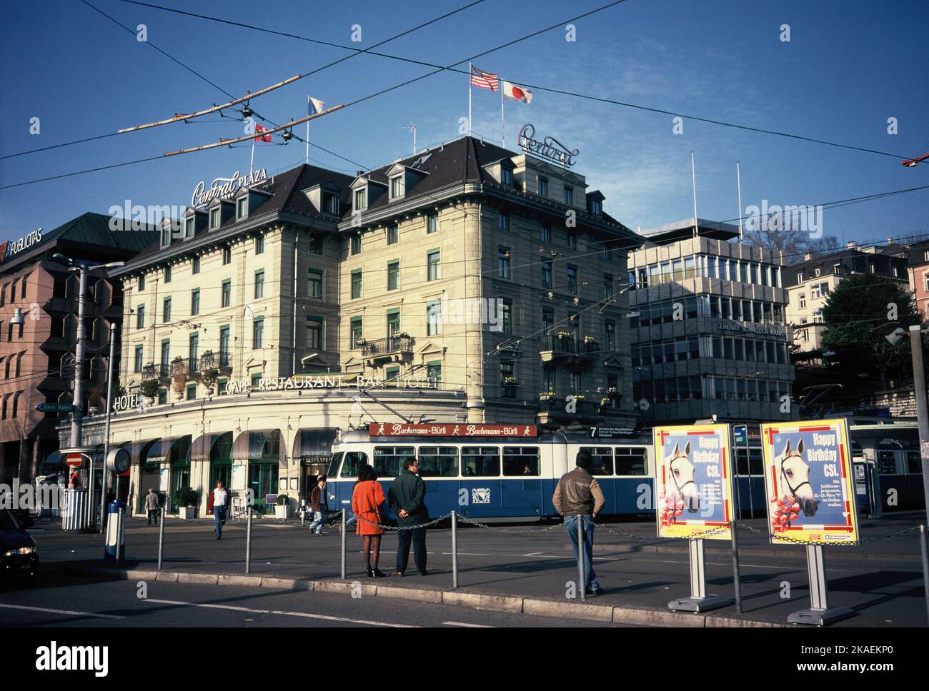 Switzerland. Zurich. Central Plaza Hotel & tram Stock Photo - Alamy