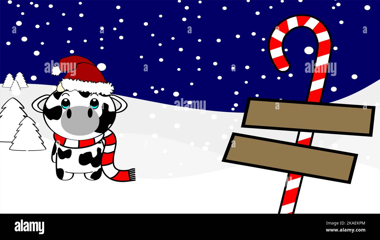 xmas background chibi standing baby cow cartoon illustration postal in ...