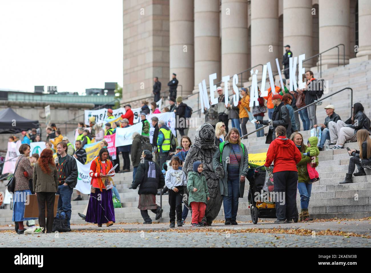 The defenders of the forest hold placards on the steps of the ...