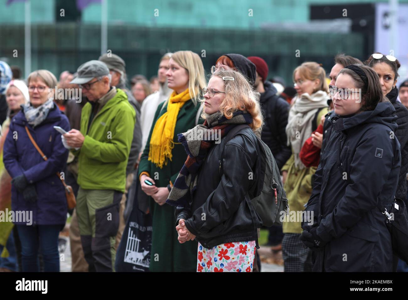 Demonstrators gather in front of the Parliament House during the rally ...