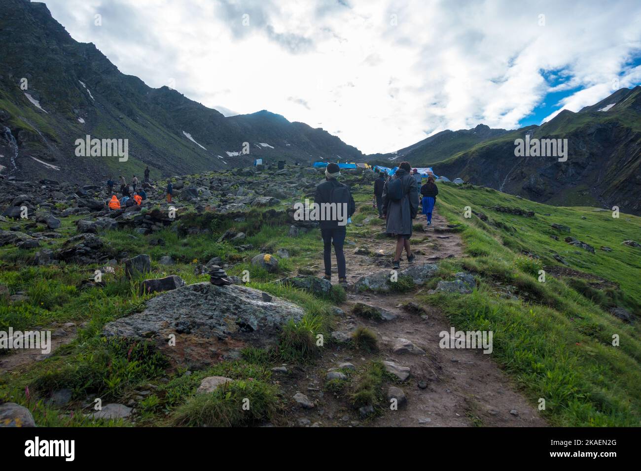 July 14th 2022, Himachal Pradesh India. People with backpacks and ...