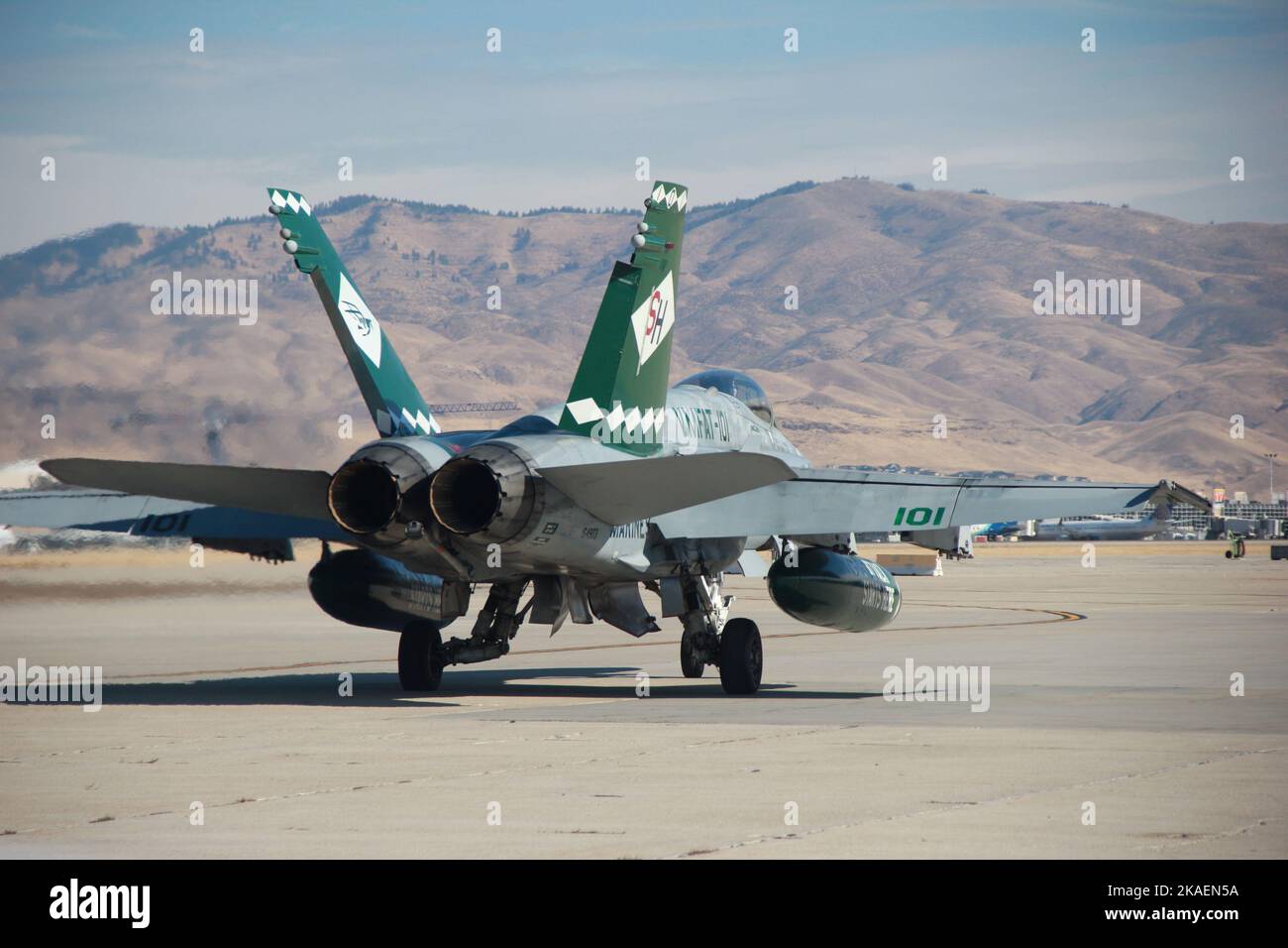 Marine F18 taxing out at Boise airport for fighter attack training ...