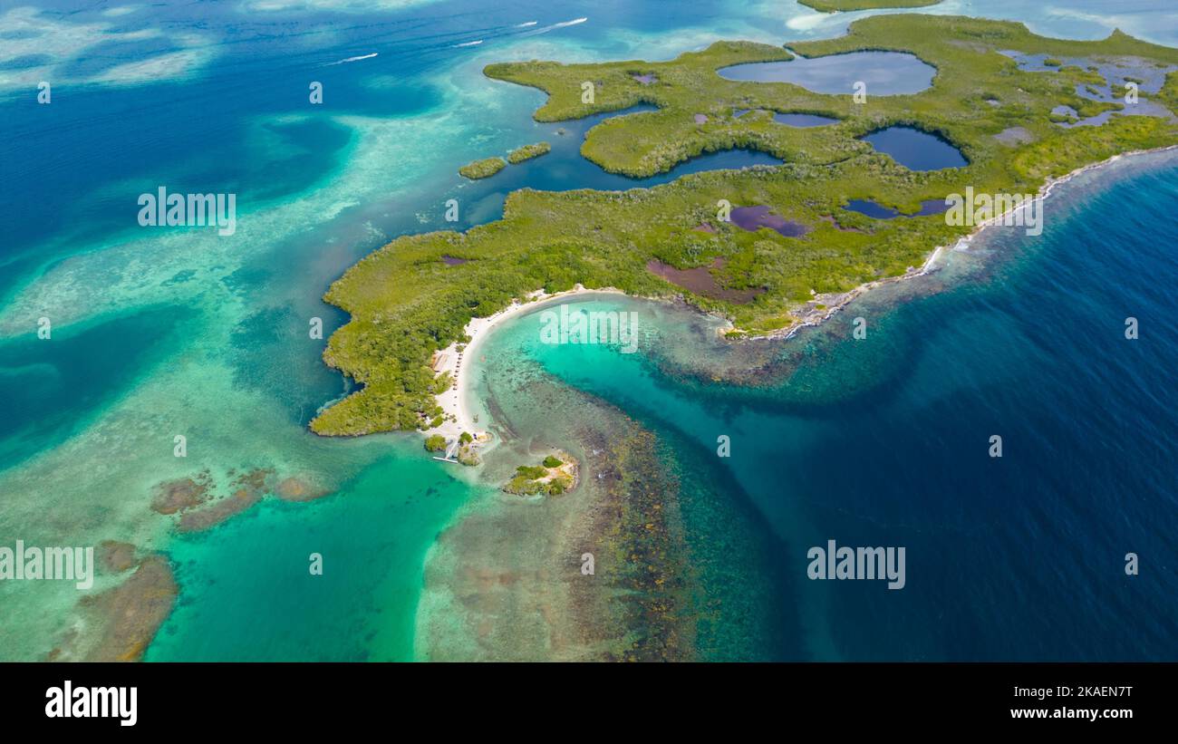An aerial view of a blue lagoon on a bright sunny day Stock Photo - Alamy