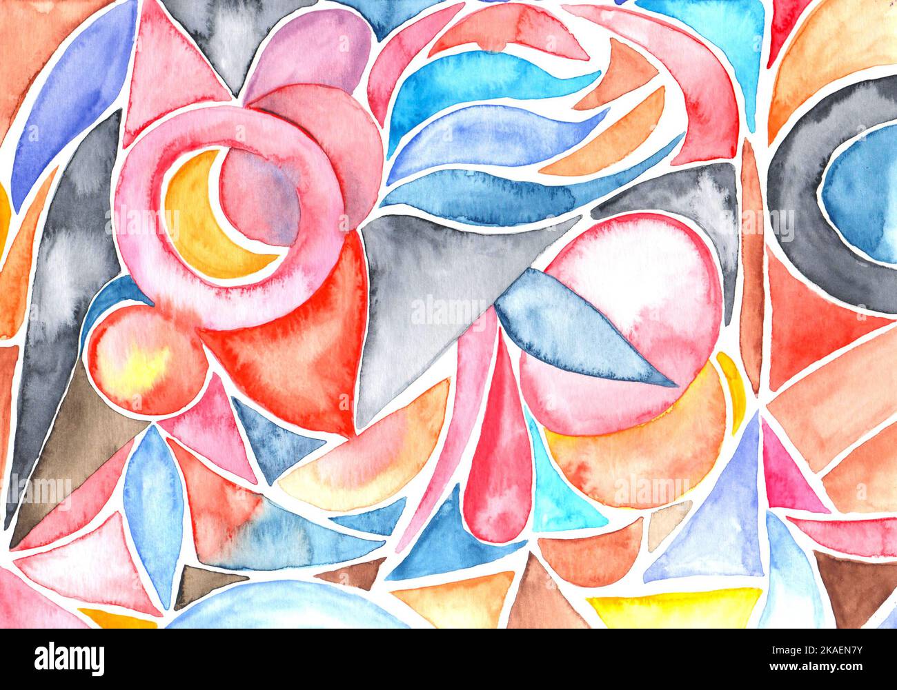 Colorful vibrant textured background of abstract shapes. Hand painted ...