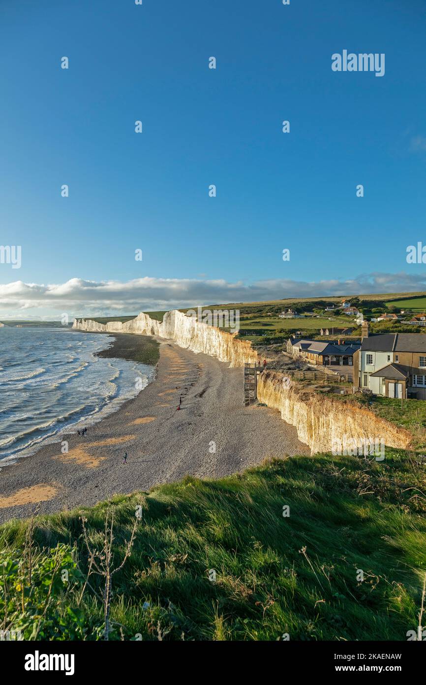 Birling Gap, white cliffs The Seven Sisters, South Downs, England ...