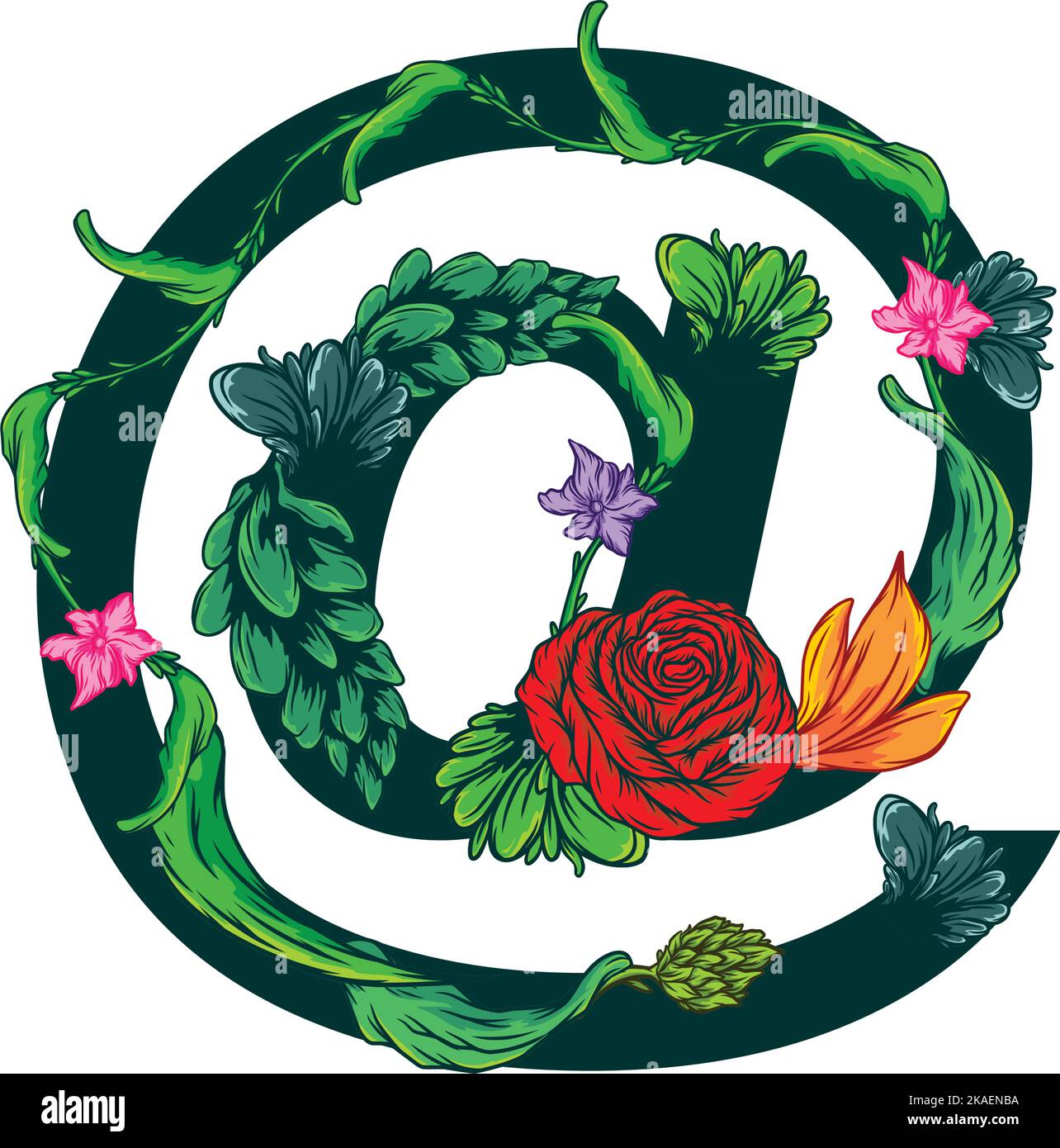 The at sign with a floral pattern isolated on white background ...