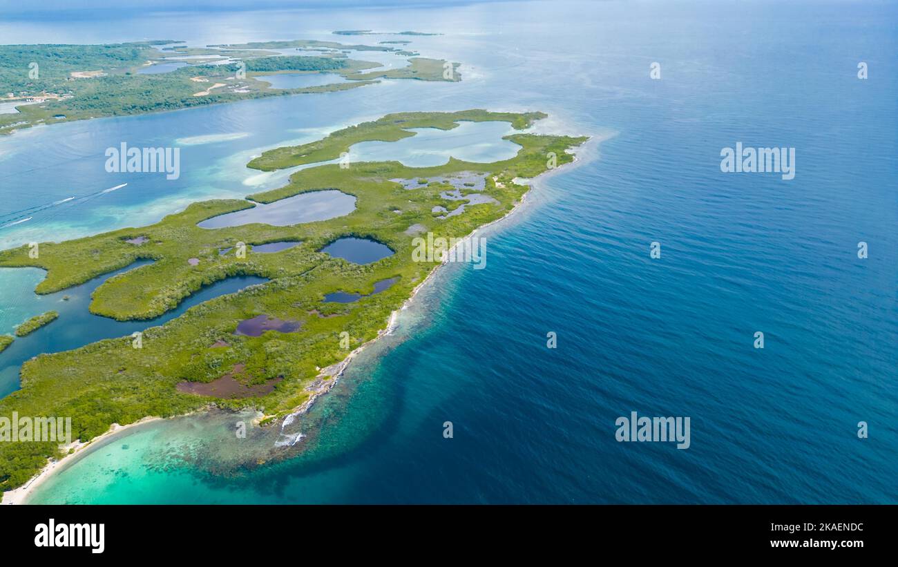 An aerial view of a blue lagoon on a bright sunny day Stock Photo - Alamy