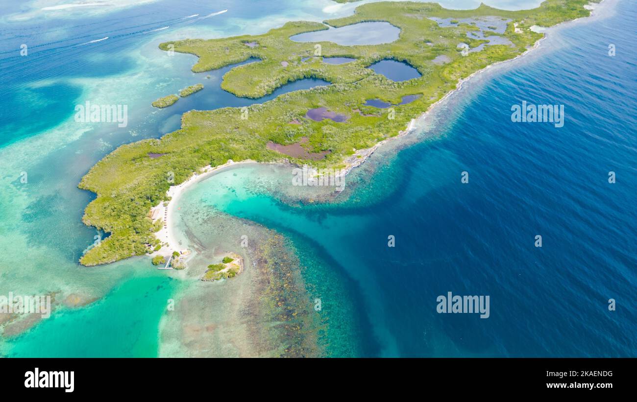 An aerial view of a blue lagoon on a bright sunny day Stock Photo - Alamy