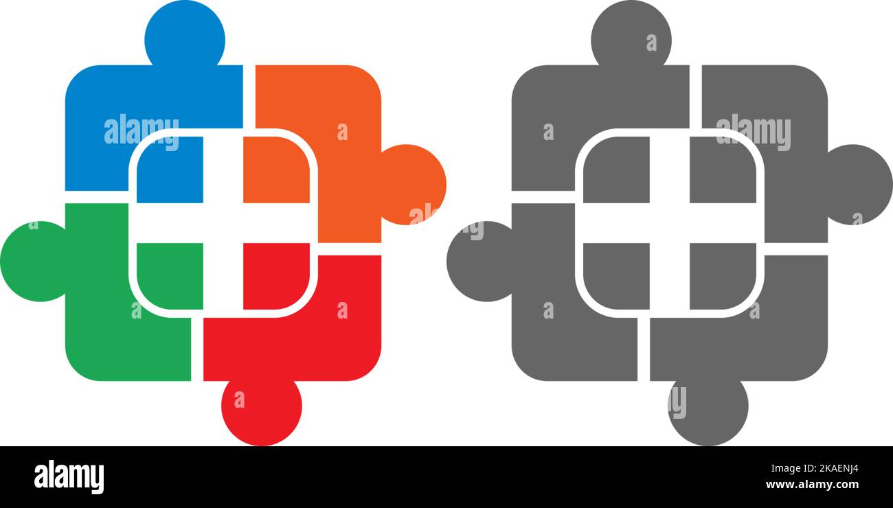 An illustration of a graphic puzzle shape healthcare logo icons on a ...