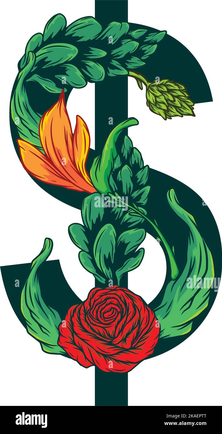 The dollar sign with a floral pattern isolated on white background ...