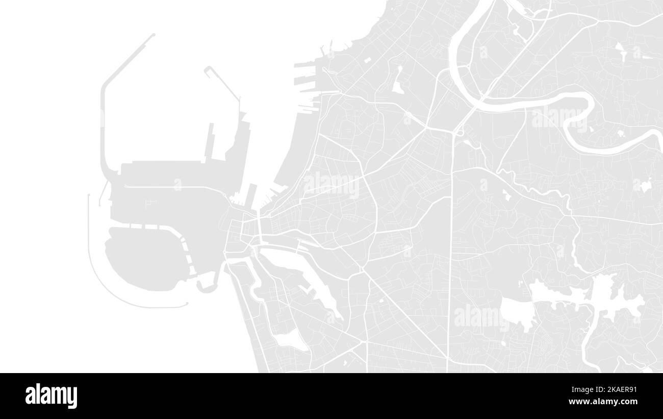 White and light grey Colombo city area vector background map, roads and water illustration ...