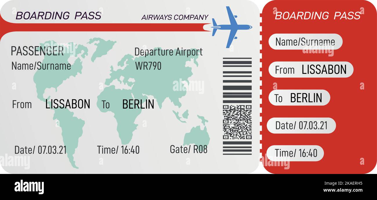 Flight pass. Realistic airplane boarding ticket template Stock Vector ...