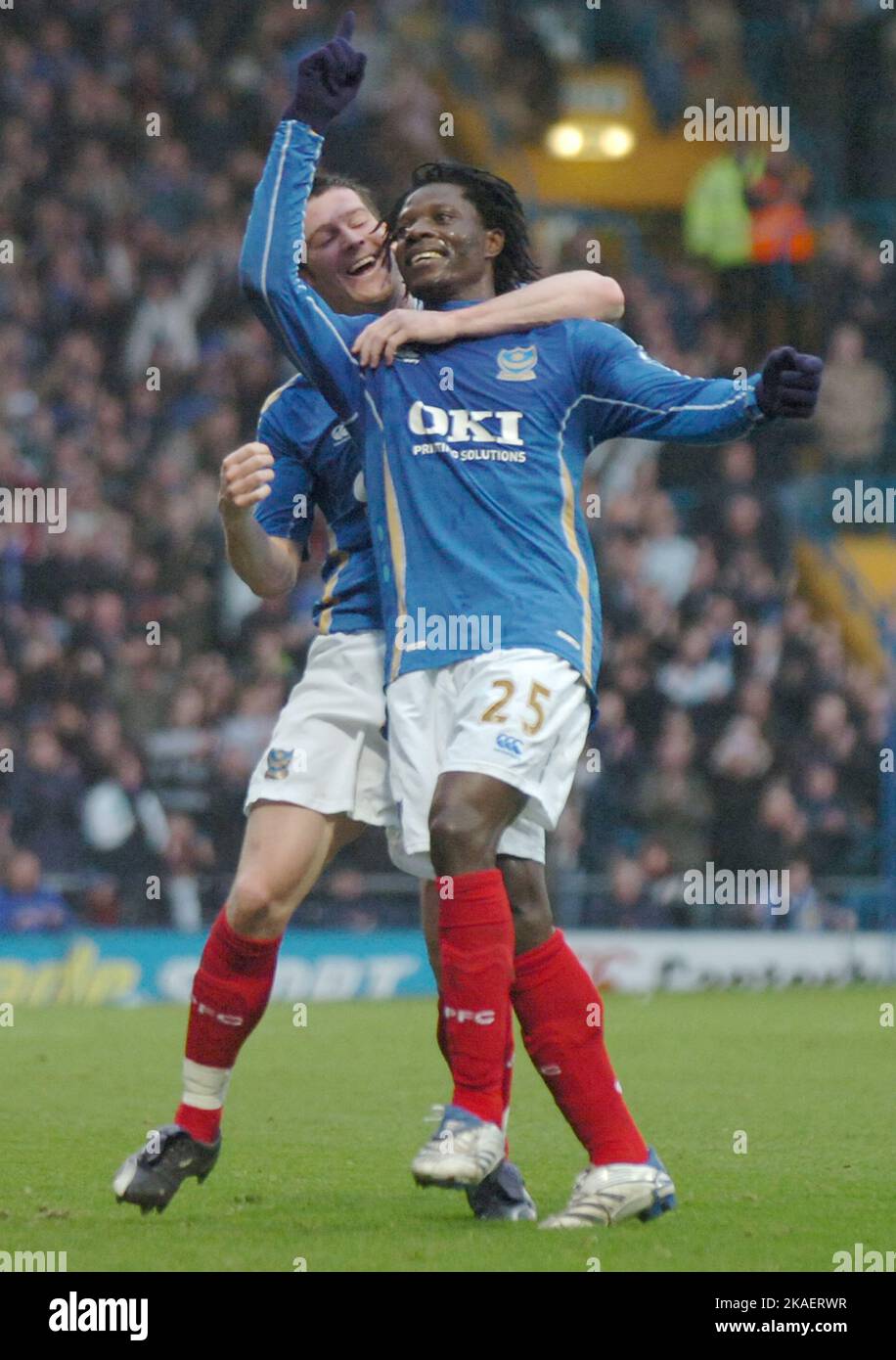 PORTSMOUTH V DERBY BENJANI CELEBRATES HIS SECOND GOAL WITH DAVID NUGENT ...