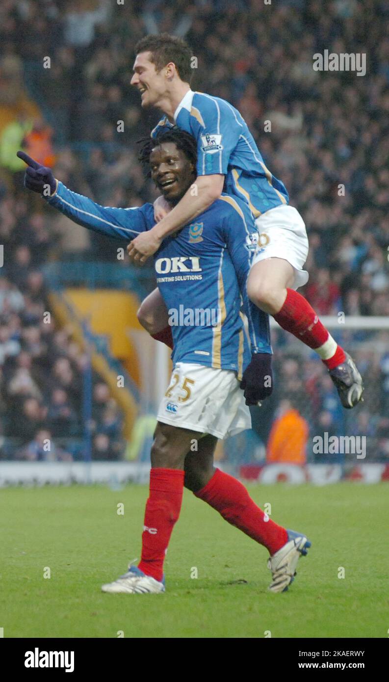 PORTSMOUTH V DERBY BENJANI CELEBRATES HIS SECOND GOAL WITH DAVID NUGENT ...