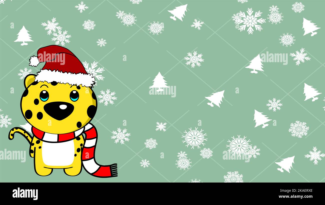 xmas background chibi standing baby leopard cartoon illustration postal ...