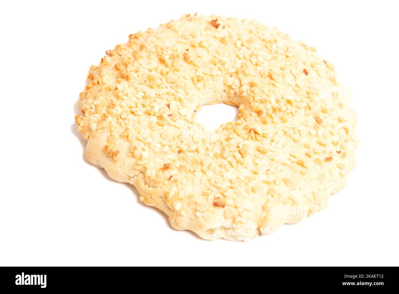 Shortbread ring cookies with nuts top view isolated on white background ...