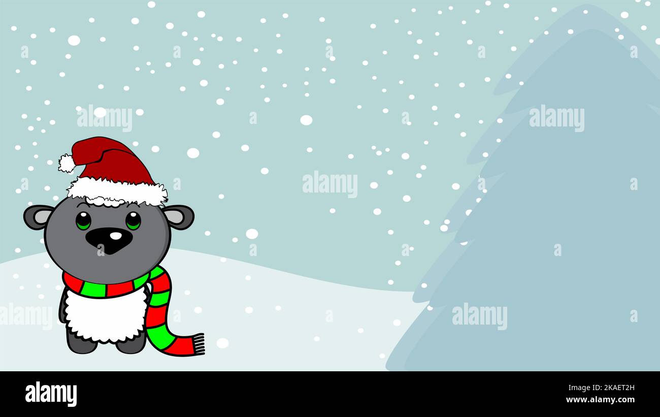 xmas background chibi standing baby sheep cartoon illustration postal ...