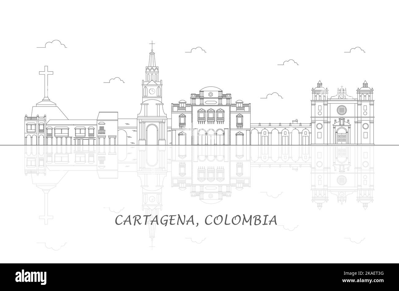 Outline Skyline panorama of city of Cartagena, Colombia - vector ...