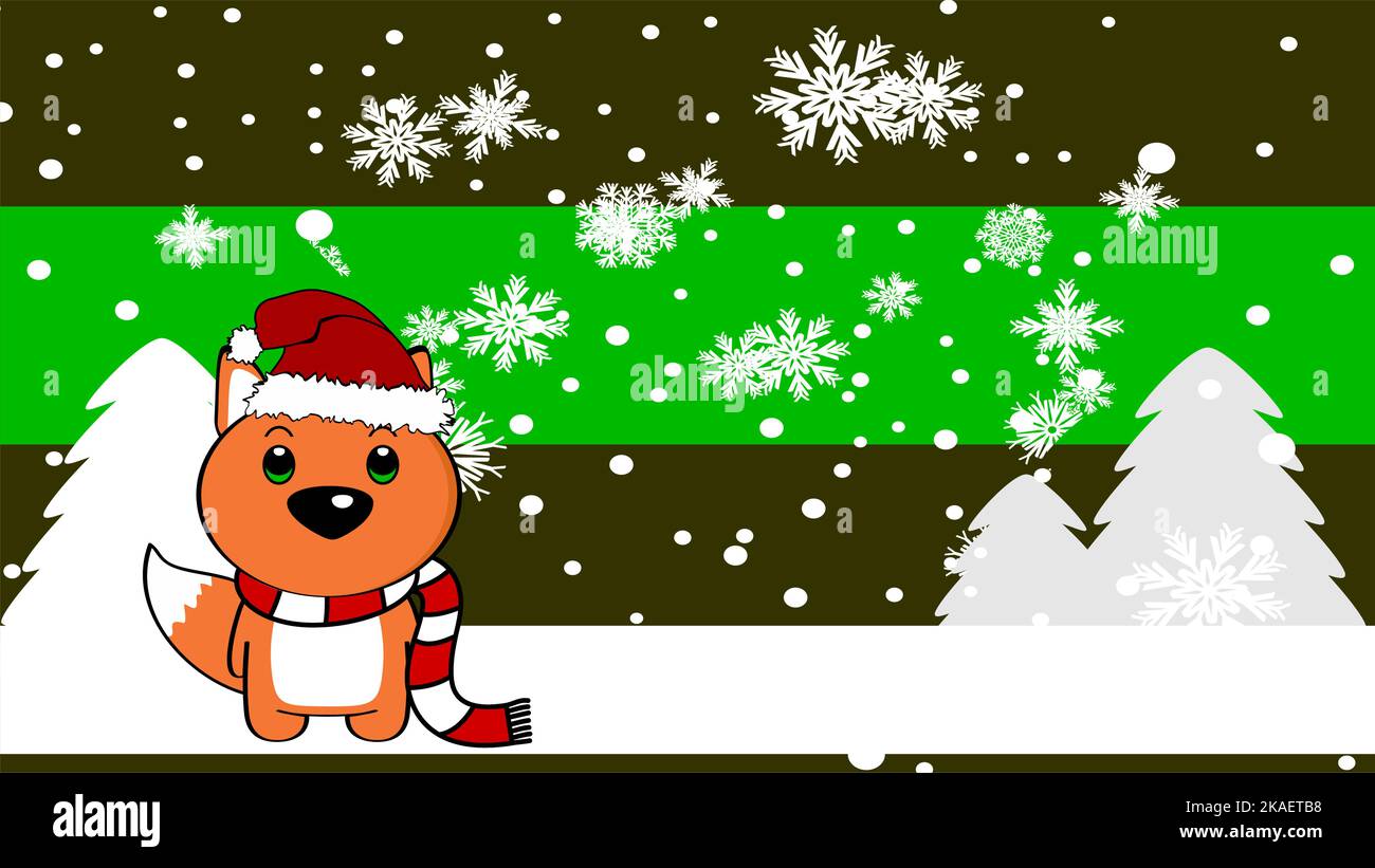 xmas background chibi standing baby fox cartoon illustration postal in ...