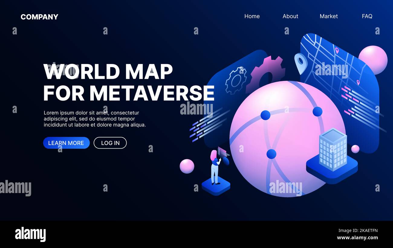 World Map for Metaverse. Metaworld. Web Landing Page Template. Vector ...