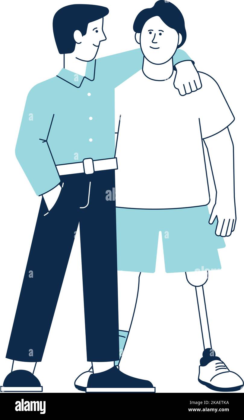 Happy man with prosthetic leg embracing with friend Stock Vector Image ...