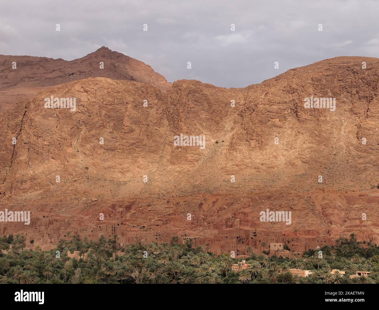 An aerial view of the beautiful Tafilalet Oasis and the town of Erfoud ...