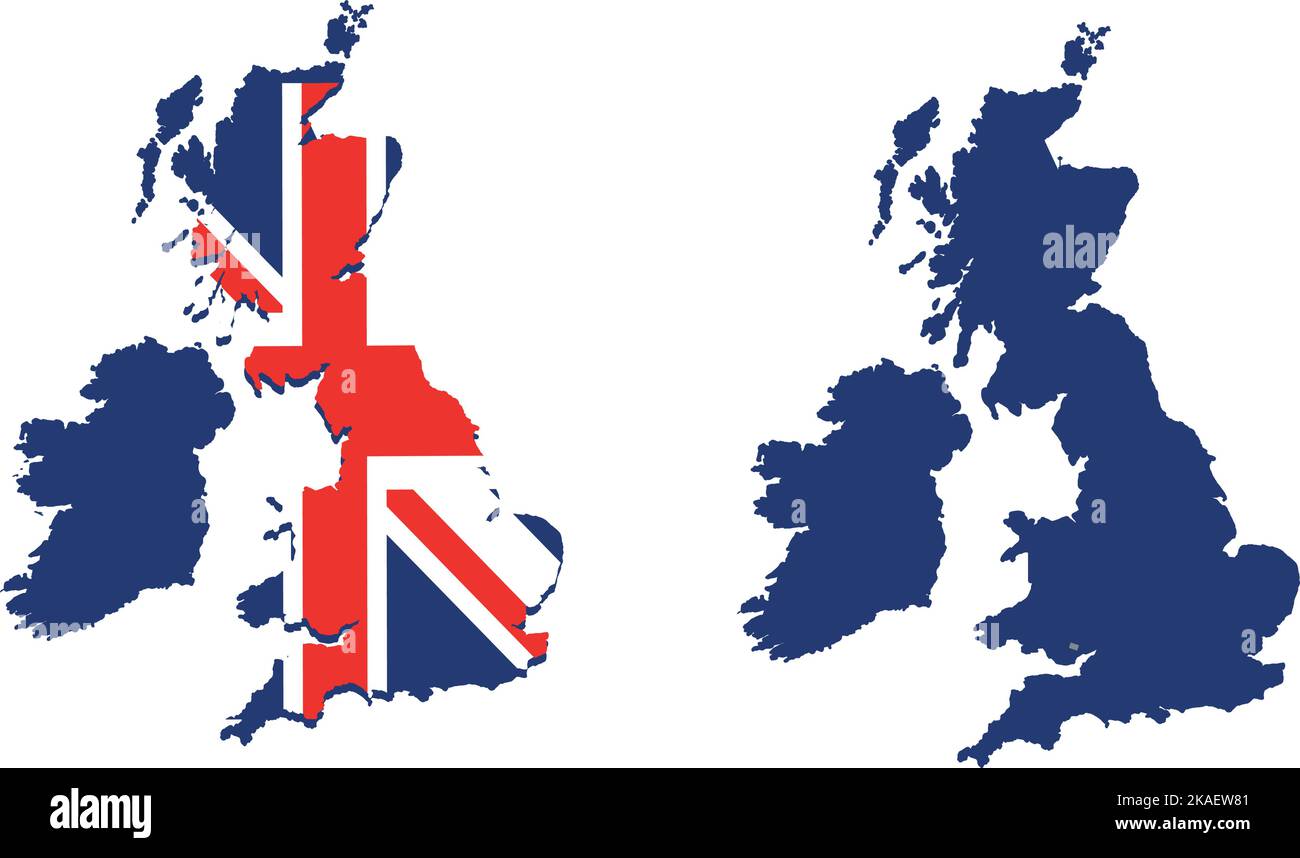 A vector set of the map of the United Kingdom covered with its flag on ...
