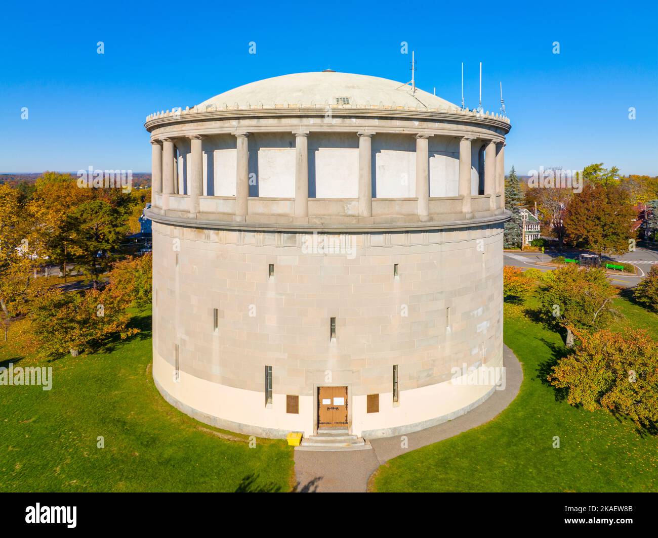 Arlington Reservoir aerial view in fall on Park Circle in town of ...