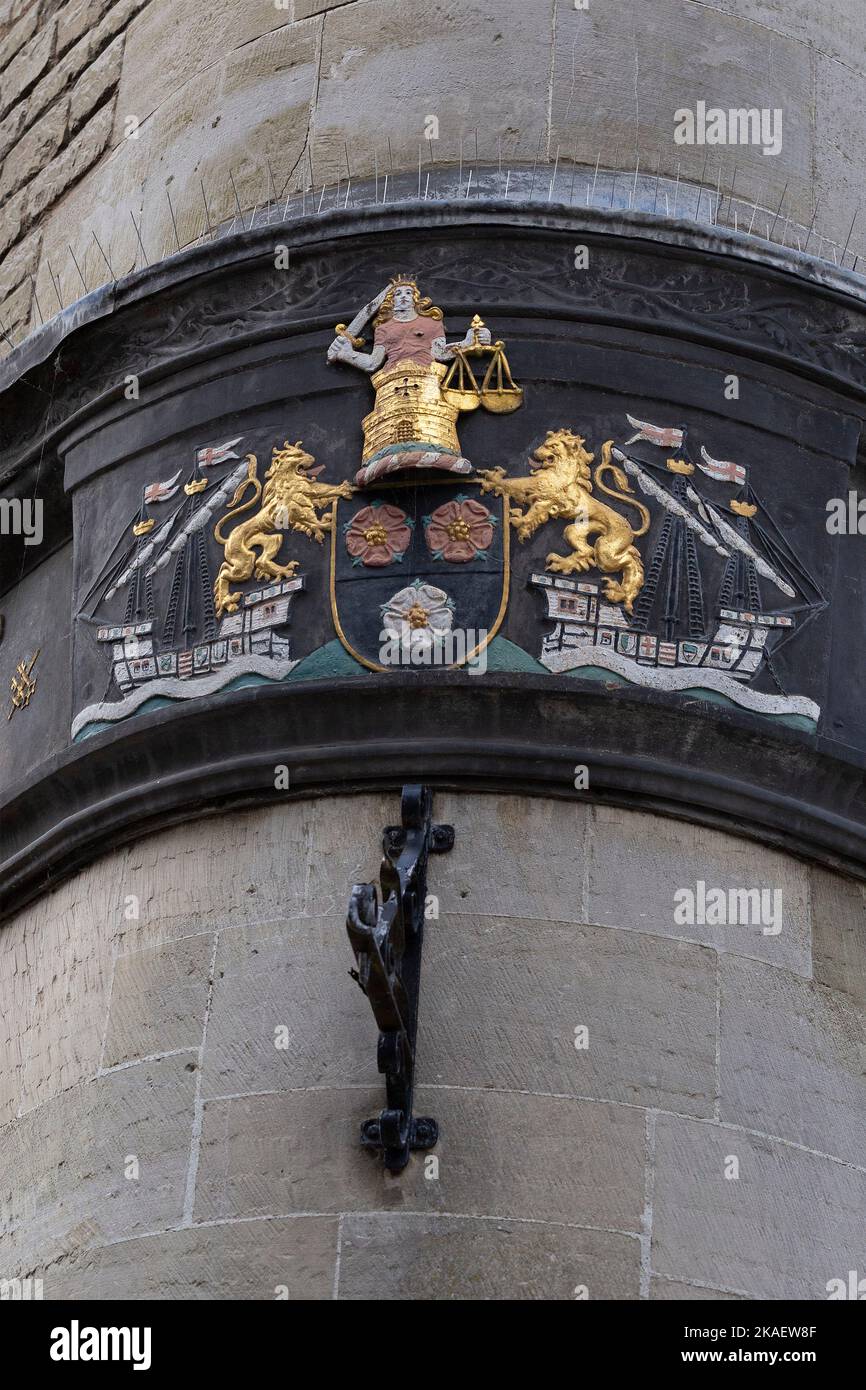 Coat of arms on a wall, Winchester, Hampshire, England, Great Britain ...