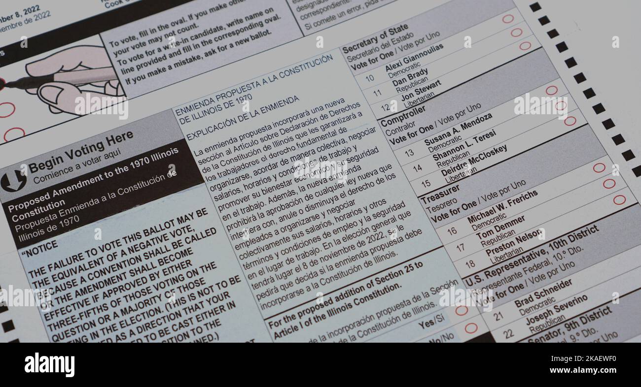 A ballot from the US midterm election in Chicago, Illinois with ...