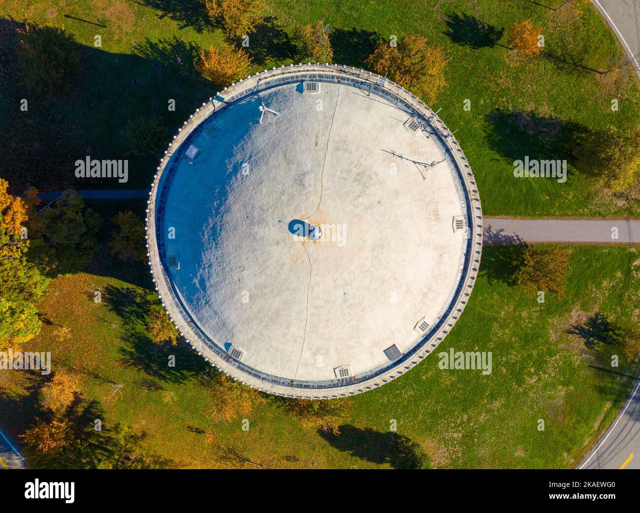 Arlington Reservoir aerial view in fall on Park Circle in town of ...