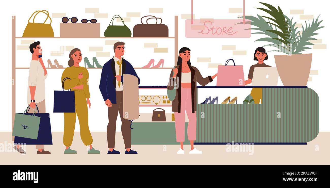 Fashionable boutique store background with trendy clothes and ...