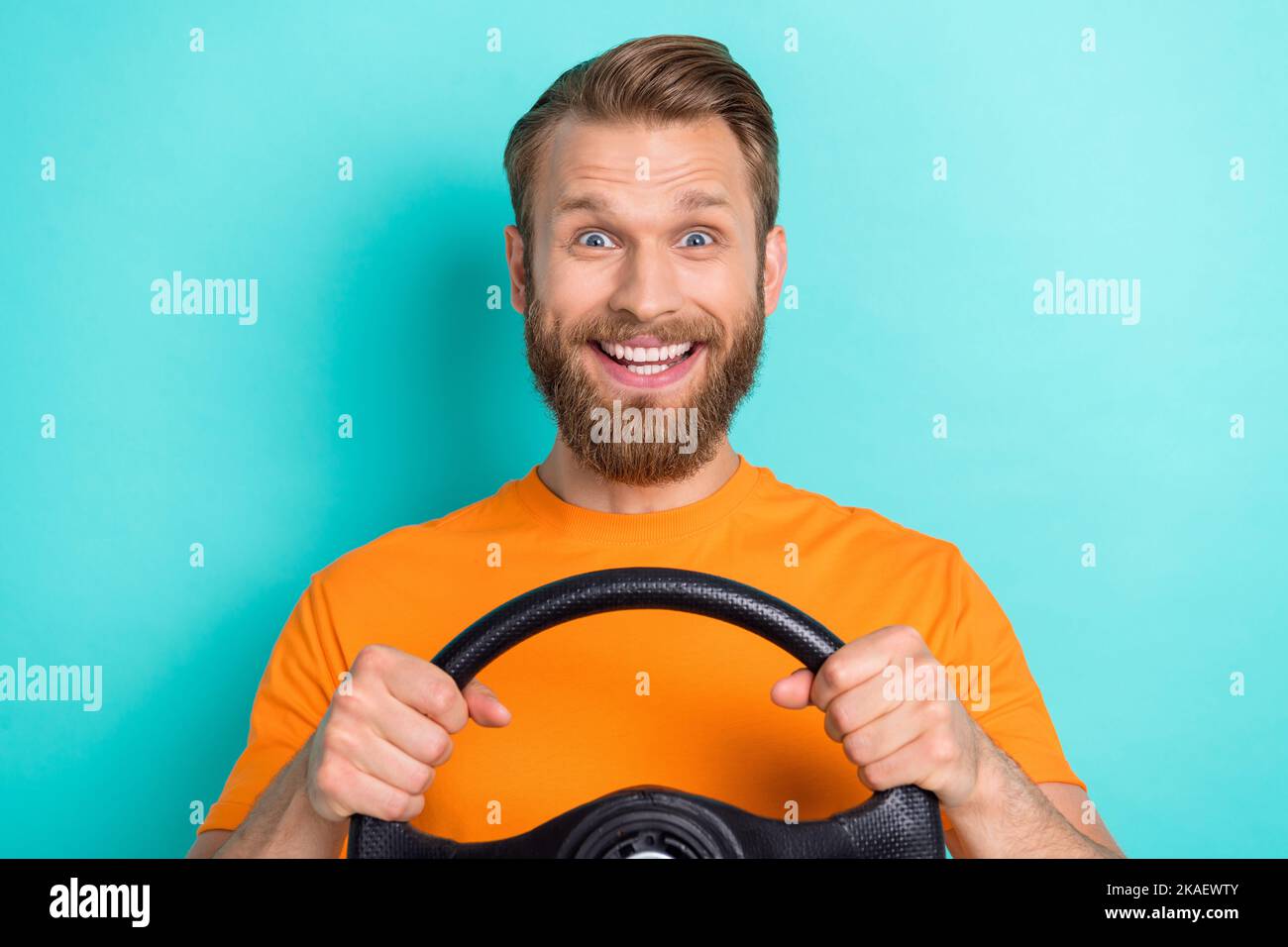 Portrait Of Overjoyed Positive Speechless Guy With Blond Hairdo Wear