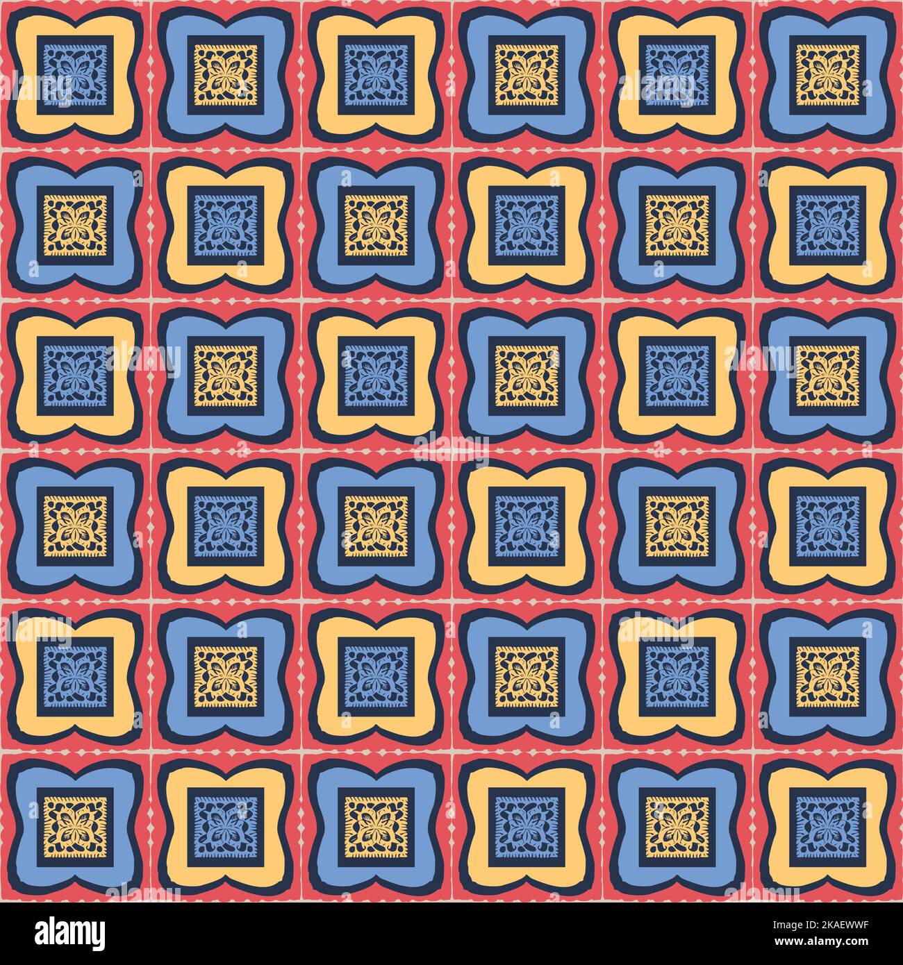 Hand drawn retro block print seamless pattern. Vector 80s vintage ...