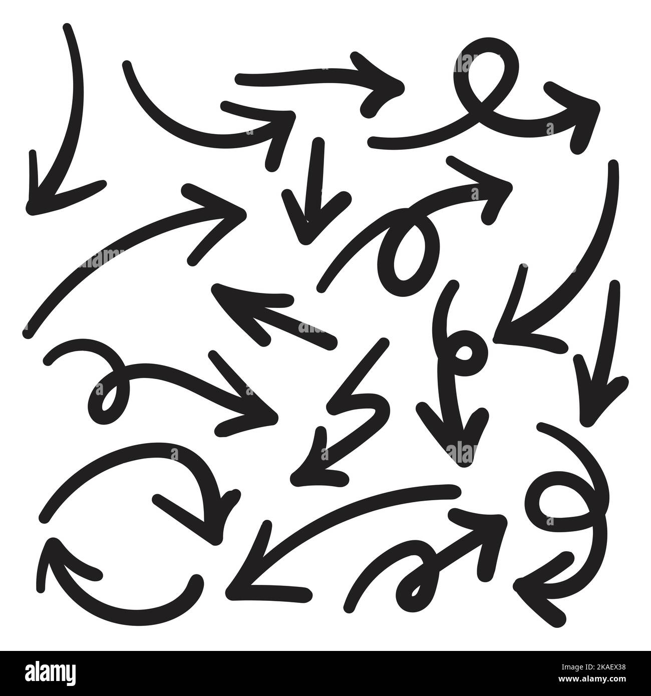 hand drawn arrow icon set isolated on white background. Doodle vector ...